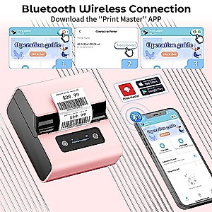 Phomemo Label Maker, Pink M221 Upgrade Barcode Label Maker, Portable Bluetooth Thermal Inkless Label Printer for Phomemo Labels, Small Business, Clothing, Address, Mailing, Support Phone& PC