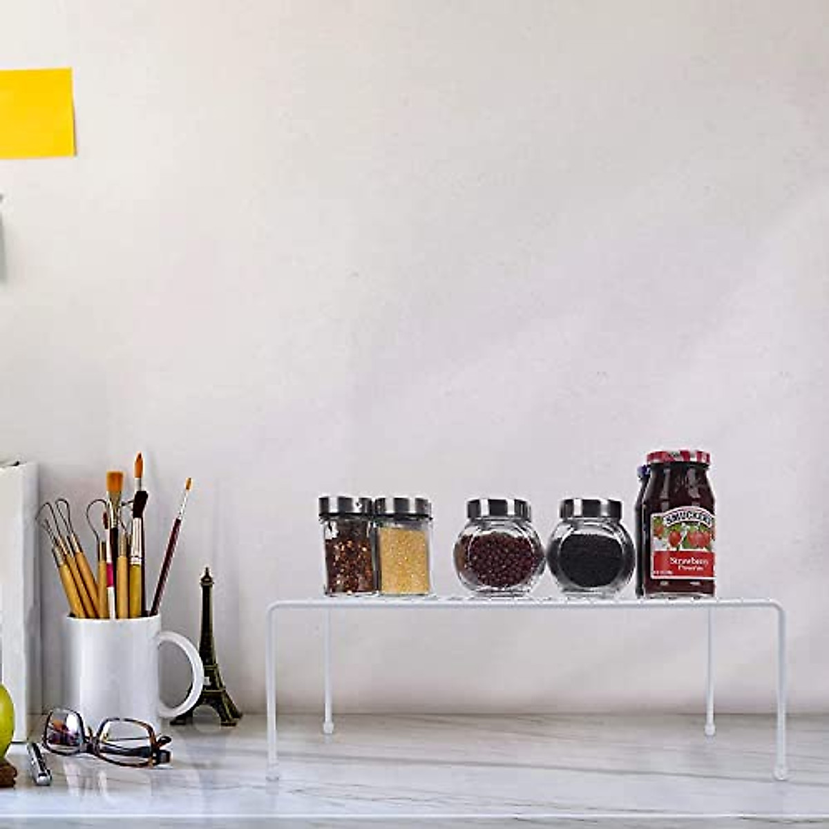 JBESUHI Large (16.1 x 10.2 Inch) Cabinet Storage Shelf Rack, Kitchen Shelves，Kitchen Counter and Cabinet Shelf, Storage Rack Organizer for Kitchen, Fridge, Cabinet, Bathroom Cupboard (White, 4)