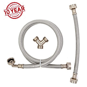 TT FLEX Steam Dryer Hose Installation Kit - Braided Stainless Steel Hoses - 6 ft Long with 3/4" FHT 90 Degree Elbow,1 ft Inlet and Y Connector