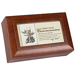 Cottage Garden First Holy Communion Believe You Woodgrain Jewelry Music Box Plays Amazing Grace