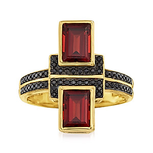 Ross-Simons 2.40 ct. t.w. Garnet and .10 ct. t.w. Black Spinel Ring in 18kt Gold Over Sterling. Size 7