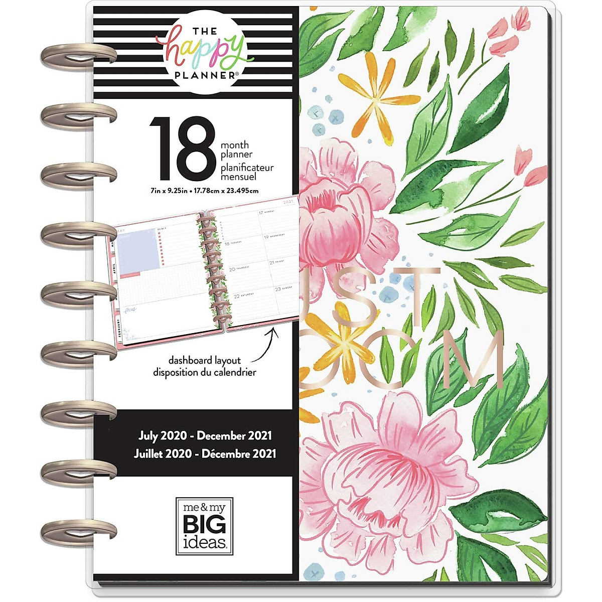 Me & My Big Ideas Happy Planner MED 18 DET, Detailed Florals, July 2020-Dec 2021