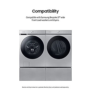 SAMSUNG 27-Inch Bespoke Front Load Washer Dryer Pedestal Stand w/ Pull Out Laundry Storage Drawer, WE502NT, Silver Steel