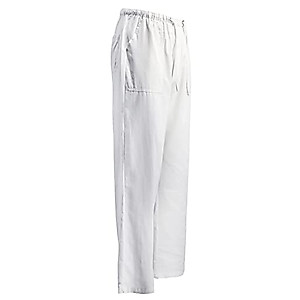 perdontoo Mens Casual Cotton Linen Pants Elastic Waist Drawstring Straight Summer Beach Pants (X-Large, White)