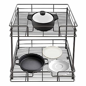 YETINGSHOP Version Pull Out Cabinet Organizer for Base Cabinet, Kitchen Cabinet Organizer and Storage 2-Tier Cabinet Pull Out Shelves Under Cabinet Storage for Kitchen (Gray, 16.5" W X 21.5" D)
