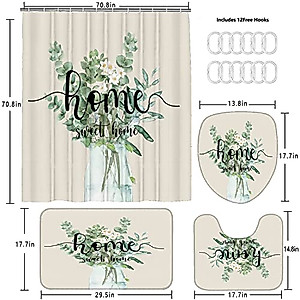 FZDHHY Beige Shower Curtain Sets Home Sweet Home Shower Curtain Set with Rugs Rustic Bathroom Set with Rugs Cute Bathroom Decor Set