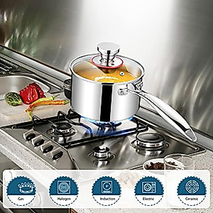 Homikit 2 Quart Saucepan with Lid, Tri-Ply Stainless Steel Sauce Pan, Kitchen Induction Cooking Pot with Ergonomic Handle, Small Pan for Making Sauce, Warming Milk, Boiling Eggs, Dishwasher Safe