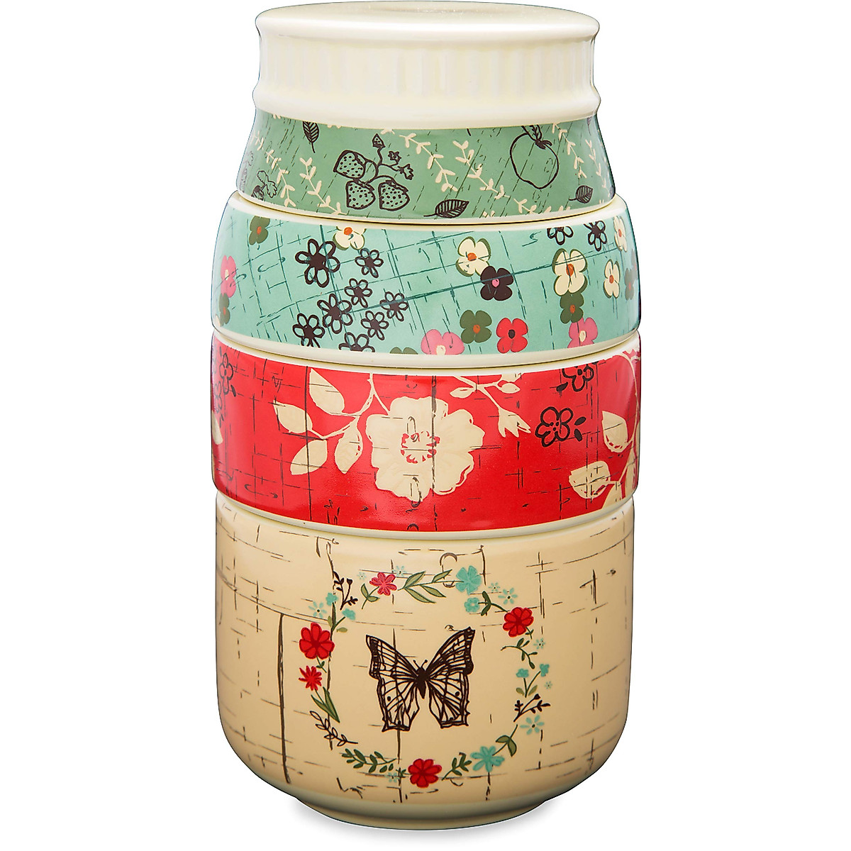 Pavilion Gift Company Live Simply Floral Mason Jar Measuring Cups, Multicolor