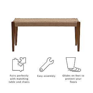 Powell Furniture Linon Patty Wood and Rope Dining Bench in Brown