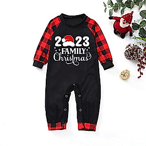CHEEKEY Family Matching Christmas Pajamas Red Buffalo Plaid Xmas Holiday Sleepwear Jammies Clothes Long Sleeve PJs Set (Family Christmas 2023 - Black, Women/M)