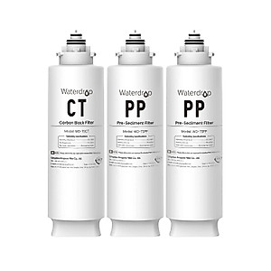 Waterdrop Undersink Replacement Water Filter, 2PP+CT, Replacement for TSU-W, TSC 3-Stage Under Sink Water Filter System