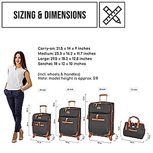 Steve Madden Luggage Set 4 Piece- Softside Expandable Lightweight Suitcase Set With 360 Spinner Wheels - Travel Set includes a Tote Bag, 20-Inch Carry on, 24 & 28 Inch Checked Suitcases (Black)