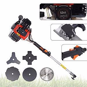 Cordless Trimmer, 10 in 1 52cc Hedge Strimmer Telescopic Rod String Trimmer, 2 Stroke Engine Trimmer and Brush Cutter Blade Power Trimming Tools for Garden Lawn Care and Tree Trimming