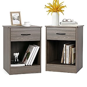 TUSY Black Nightstand with Drawer, Bedside Table Side Table for Small Place, Bed Table End Tables for Living Room Bedroom