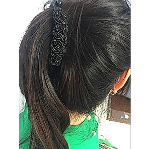 Handmade Braid Crystal String Beads Twist Banana Hair Clip Ponytail Holder Black or Blue Hair Clips No Slip Grip Comb Clamp Hair Grip Hairpins Hair Styling,2 Pack (Black)