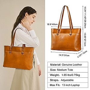 S-ZONE Women Vintage Genuine Leather Tote Shoulder Bag Handbag Upgraded Version Medium
