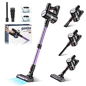 Ganiza Cordless Vacuum Cleaner, Stick Vacuum 28Kpa Powerful Suction Hi-Speed Brushless Motor Up to 45 Minutes Runtime, 6-in-1 V25 Lightweight Vacuum LED Headlight for Floor Carpet Pet Hair