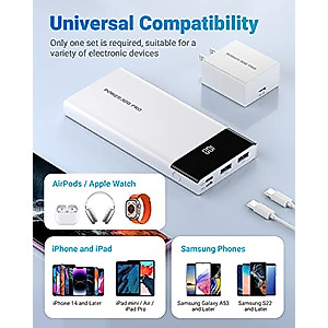 POWERADD PRO Portable Charger 10000mAh PD 20W Fast Charge Power Bank 2 Inputs 3 Outputs External Battery Pack Bundle with 20W USB C Wall Charger Compatible with iPhone 14 13 iPad Samsung Pixel.