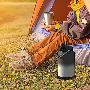 Tronco One Gallon Vacuum Insulated Bottle,128OZ Stainless Steel Water Jug with Straw and 3 Cups,Sweat-Proof and Leak-Proof,Fit for Outdoor/Sport/Camping/Traveling/Gym/Gaming-Gren Pink