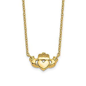 IceCarats 14K Yellow Gold Heart Love Irish Claddagh Celtic Necklace 17 inch Chain Jewelry