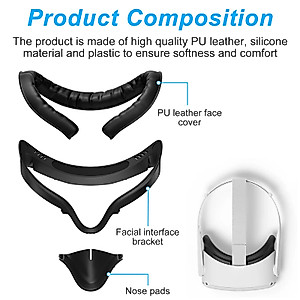 VZNEK New Face Cover Pad for Oculus Quest 2, Sweatproof PU Leather Facial Interface & Face Cushion Pad - VR Accessories for Meta Quest 2, Ergonomical Design (Q2MZ)