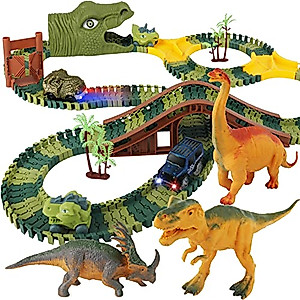 Dinosaur Race Car Flexible Track Toy Set 218pcs for Kid - Create a Dino World Race Road, Christmas Holiday Toy List, Best Birthday Gift for 3 4 5 6 7 Year Old Boy from BIRANCO.
