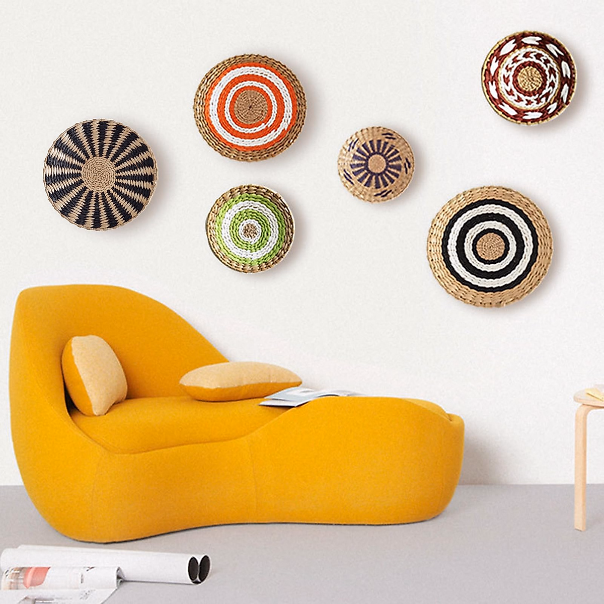 Walbest Woven Basket Hanging Wall Decor - Round Handmake Decorative Seagrass Boho Wall Art Baskets - Ethnic Art Style Natural Hanging Wicker Rattan Plates H 20cm