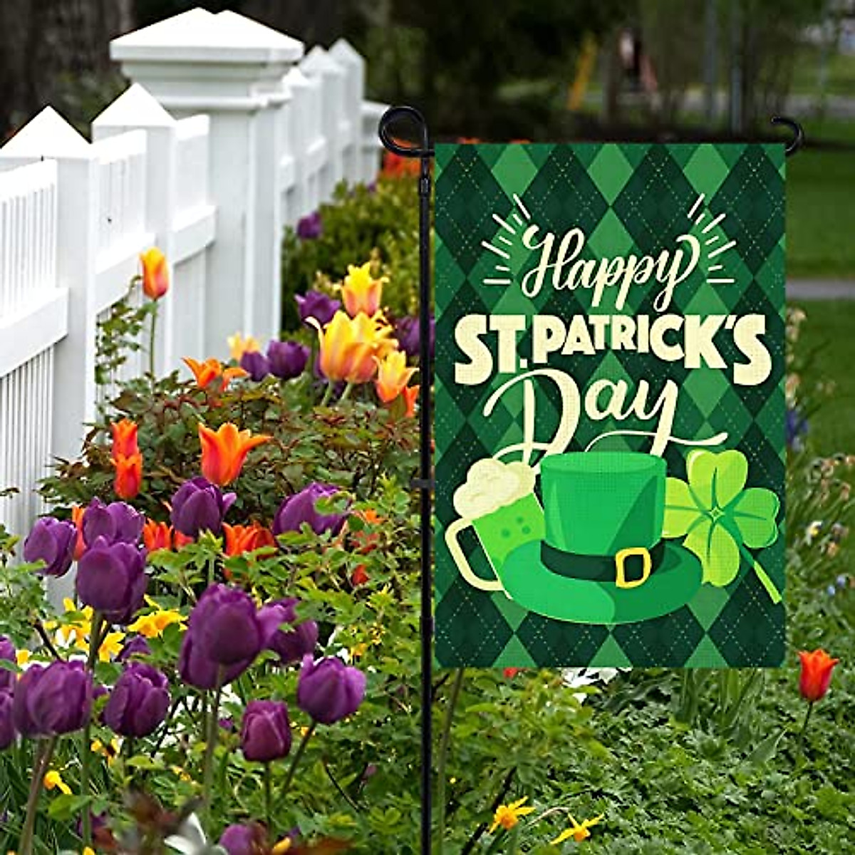 HOMFREEST St Patricks Day Garden Flag 12x18 Inch Vertical Double Sided Green Shamrock Hat Beer Yard Flag Lucky Clover Holiday Decor Outside Lawn Display Decorations Happy St Patrick's Day Outdoor