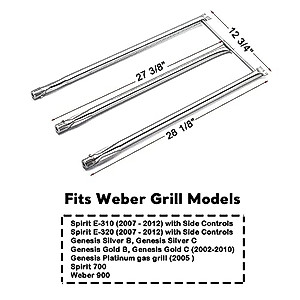 Uniflasy 22.5 Inch Flavor Bars + 28 Inch Grill Burner for Weber Spirit E-310 E-320 (2007-2012) Models with Side Mounted Control Panel, Weber Genesis Silver B/C, Genesis Gold B/C (2002+), 7537 7508