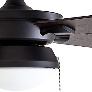 Prominence Home Auletta, 52 Inch Contemporary Indoor Outdoor Ceiling Fan with Light, Pull Chain, Dual Mounting Options, Dual Finish Blades, Reversible Motor - 50345-01 (Matte Black)