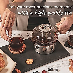 Pykal Glass Tea Pot With Removable Infuser - 40 Oz - Candle Warmer Included - Glowing Diamond Teapot Also For Loose & Blooming Tea - Glass Kettle