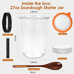 TOKPELA Sourdough Starter Jar Glass, Wide Mouth Sourdough Starter Jars, Sourdough Starter Kit with Wooden Spoon, Cloth Cover, Glass Lids, Sourdough Starter Jar 27oz for Sourdough Bread Baking Supplies
