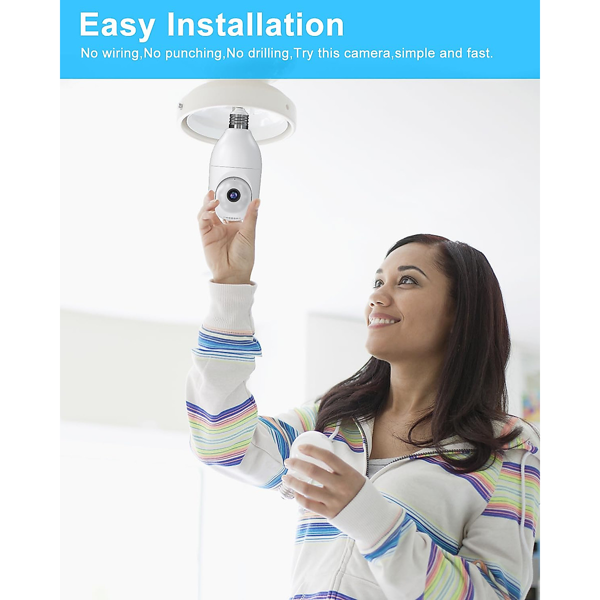 OFYOO Light Bulb Security Camera with Night Vision, 2K HD Home Security Cameras, Motion Detection, 360° Remote Viewing, and Real-Time Alerts for Home Safety, Waterproof, Indoor and Outdoor Cam