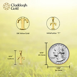 10K Yellow Gold Fine Mini Dangling Initial A-Z Charm 1/2" Pendant - Letter T