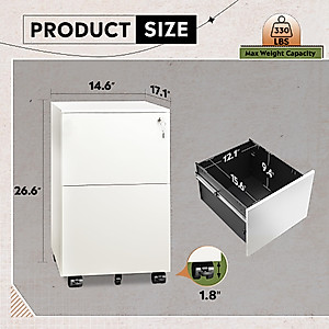 DEVAISE 2-Drawer Mobile File Cabinet with Lock, Commercial Vertical Cabinet in White