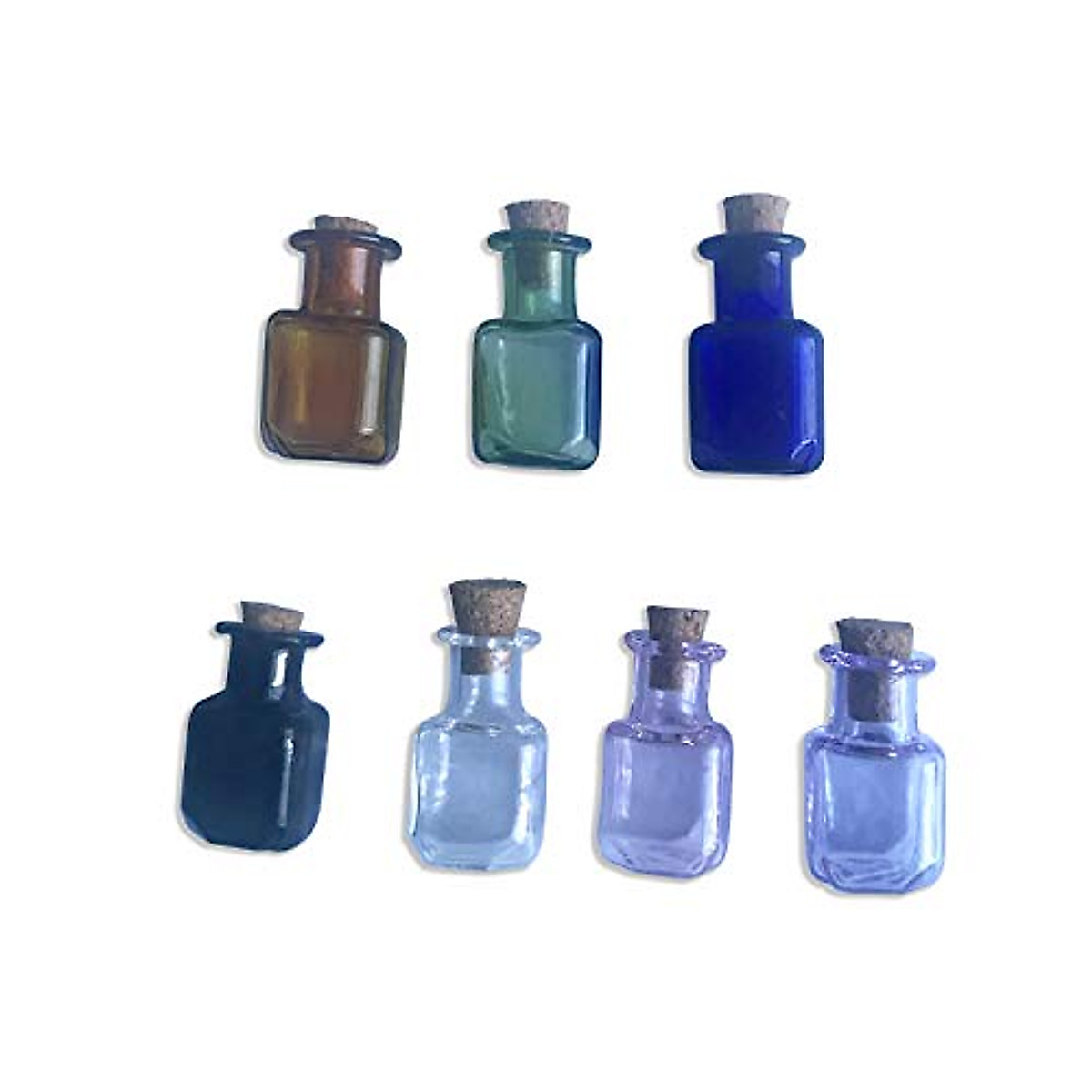 Cute Mini Glass Color Bottles with Cork - Set of 7