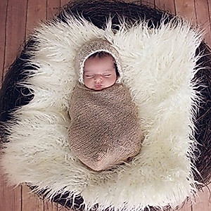 CALIDAKA Baby Photo Props Blanket, Newborn Faux Fur Photography Basket Stuffer Rug, Beanbag Background Backdrop Mat (4#,White)