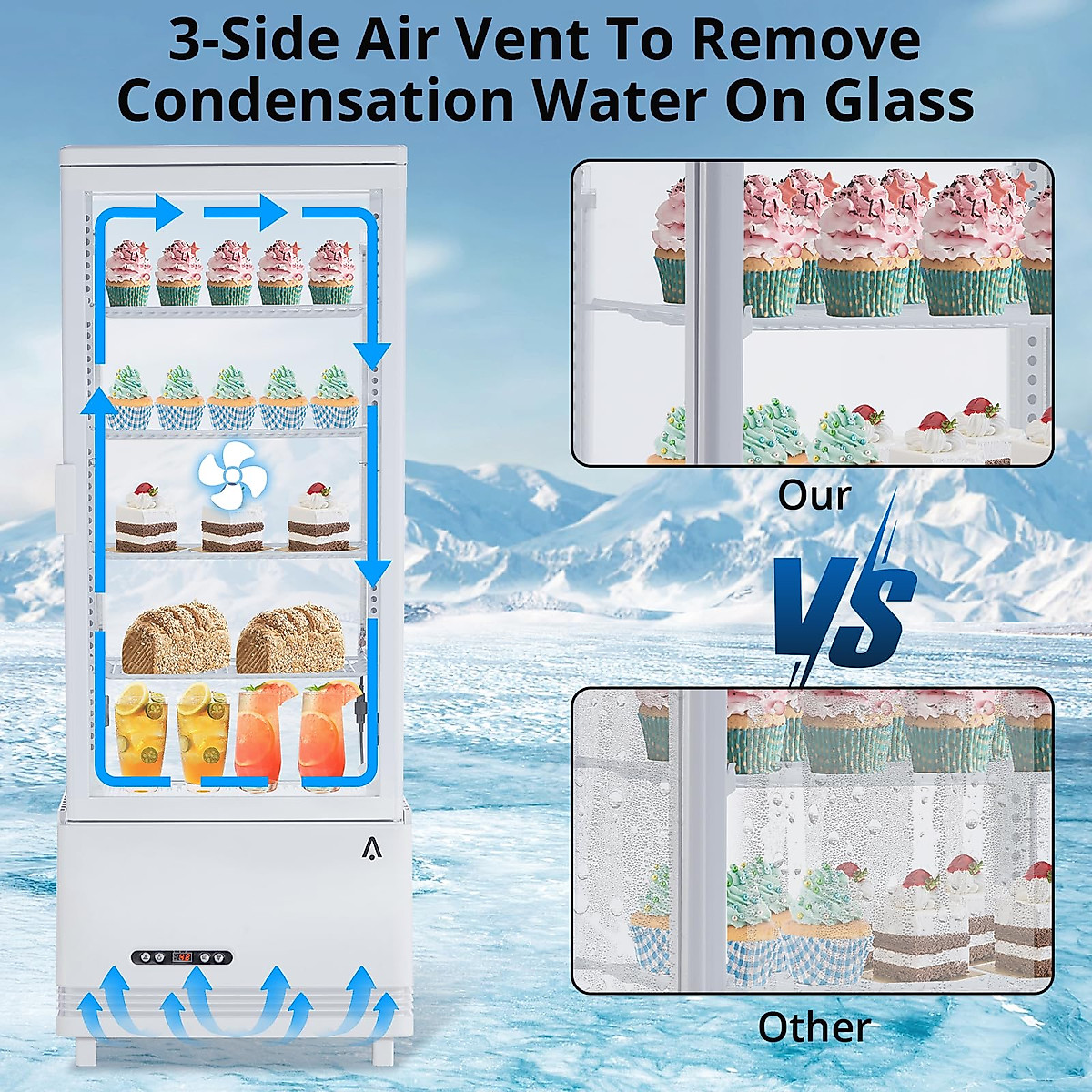 ACONEE Commercial, 3.46 Cu.Ft. Refrigerator Display Case Countertop Fridge, Upright Beverage Merchandiser Adjustable Shelves, Interior Lighting, White