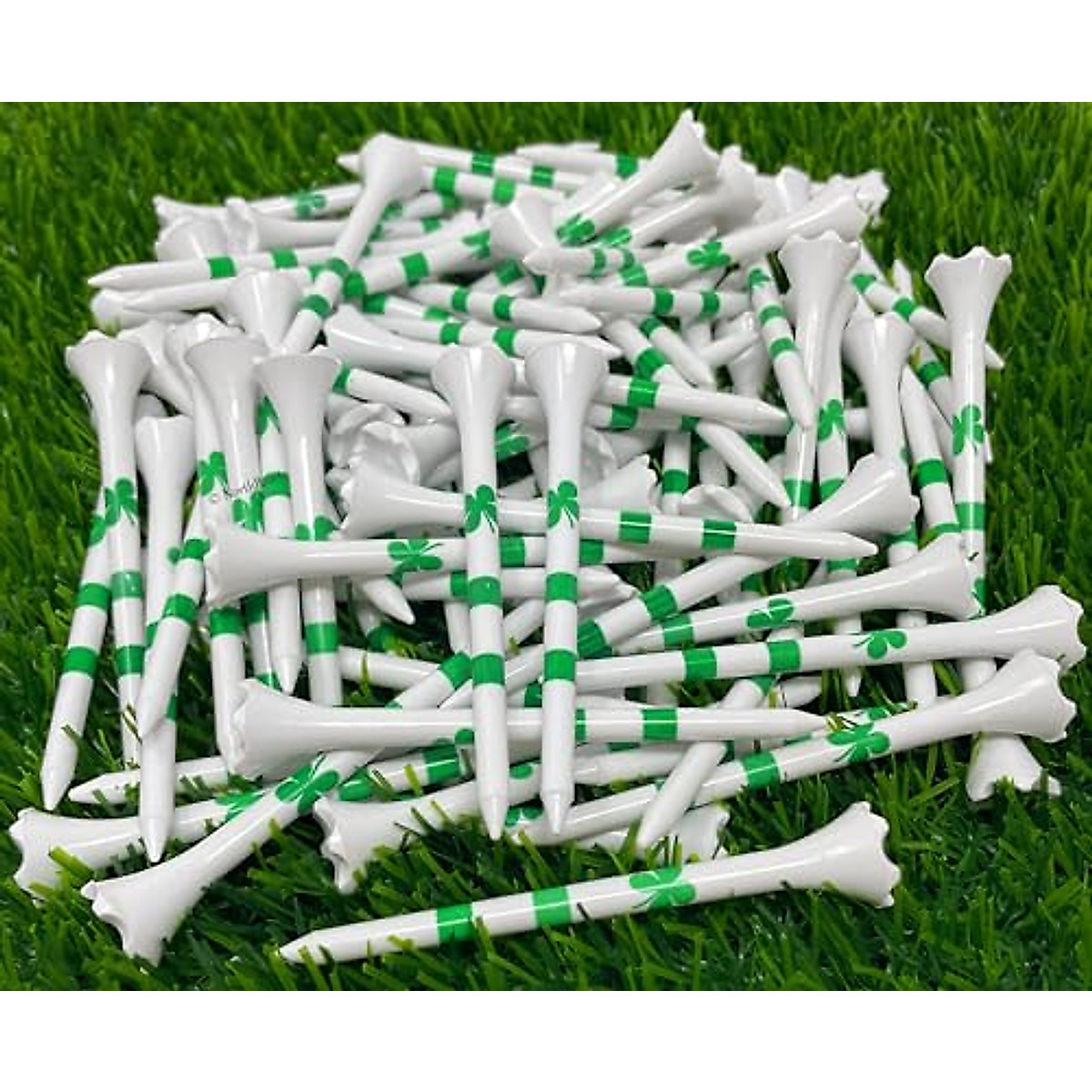 NorthPointe Four Leaf Clover/Shamrock 3 ¼” Plastic Golf Tees – White with Green - 100 Tees in Bulk