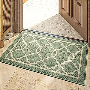 THRILRUG Indoor Door Mat,Non-Slip Absorbent Machine Washable Entrance Rug, Low-Profile Front Door Mat for Back Door Inside Rugs for Entryway-Sage Green Trellis (Green Trellis, 24"x36"/60x90cm)