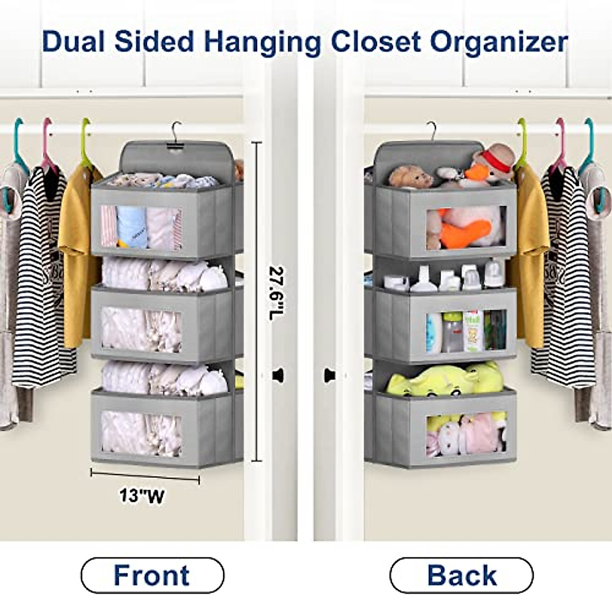 KIMBORA 12 Extra Large Pockets Hanging Shoe Organizer and Dual Sided Hanging Closet Organizer
