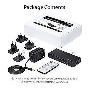 StarTech.com HDMI 2.0 Switch - 4 Port - 4K 60Hz - HDMI Automatic Video Switch Box - Multi Port Hub w/ 1 In 4 Out Functionality (VS421HD20)
