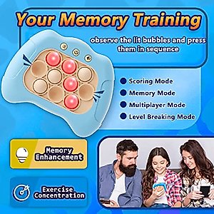 Quick Push Light Up Pop Game Fidget Toys for Adults and Kids | Puzzle Game Machine | Squeeze Poppet Sensory Push Pop Bubble Toy | Relief Party Favors Puzzle Game Fidget Console (Light Blue)