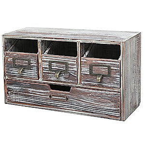 MyGift Rustic Torched Wood Desk Supplies Organizer Caddy with Multiple Compartment Drawers, Craft Supply Storage Cabinet with 4 Drawers