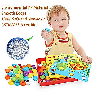 Gxi Button Art Toys Crafts for Toddler Activities Game Peg Board Preschool Toys Mosaic Pegboard for Kids Age 2 3 4 5 6 Girls Boys Gift