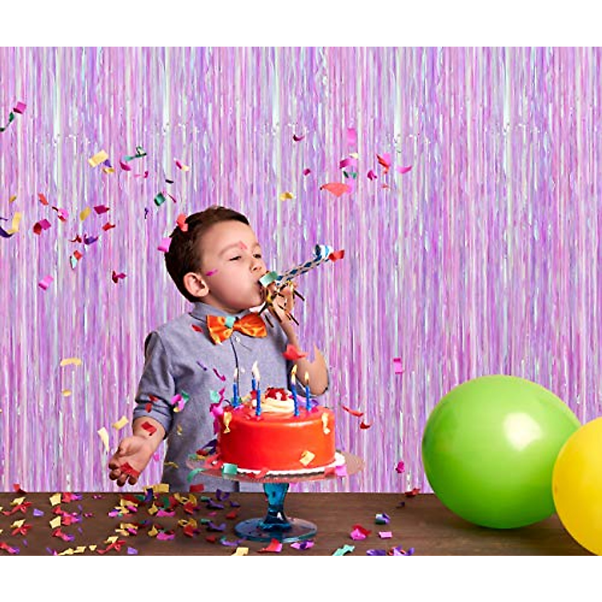 BTSD-home Iridescent Transparent Purple Foil Fringe Curtain, Metallic Photo Booth Tinsel Backdrop Door Curtains for Wedding Birthday Baby Shower Bachelorette Party Decorations(4 Pack, 12ft x 8ft)