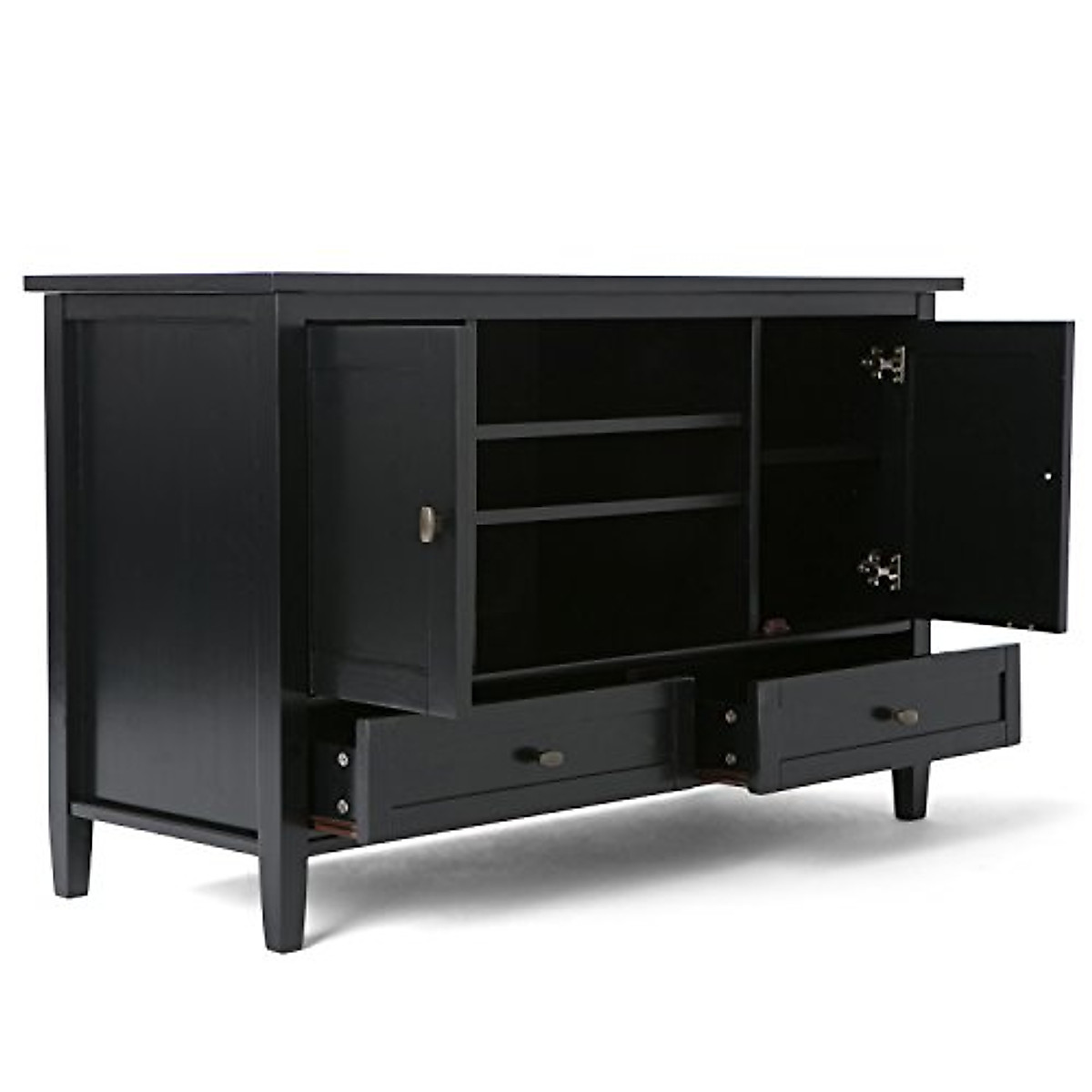 SIMPLIHOME Warm Shaker SOLID WOOD 47 Inch Wide Transitional TV Media Stand in Black For TVs up to 52 Inches, For The Living Room and Entertainment Center