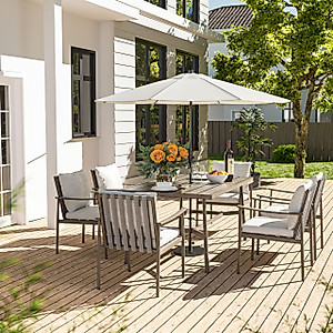 HAPPATIO Aluminum Outdoor Dining Chairs Set - 6 Pieces Aluminum Patio Dining Chairs Outdoor, Cushioned Patio Dining Chair with Rope Design Backrest and Ergonomic Armrest for Porch Backyard Pool, Grey