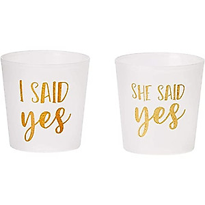 Juvale Plastic Shot Glasses - 15 Pack – Bachelorette Party Shot Glasses, Mini Disposable Plastic Shot Glasses, Wedding Party Props, Favors, Frosted White with Gold Foil, Holds 3.7oz