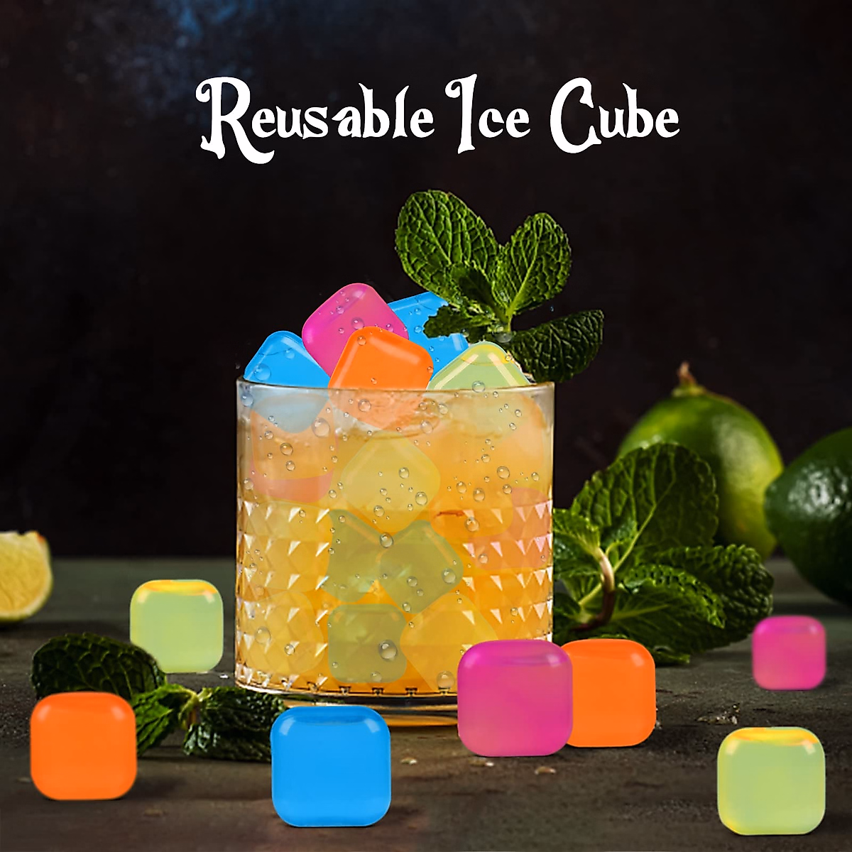 Tngan Reusable Ice Cube, 65 Pack Reusable Ice Cubes for Drinks, Washable Non-Melting Plastic Ice Cubes BPA Free, Refreezable Ice Cubes for Whiskey, Cocktails, Wine, Coffee (Multicolor)